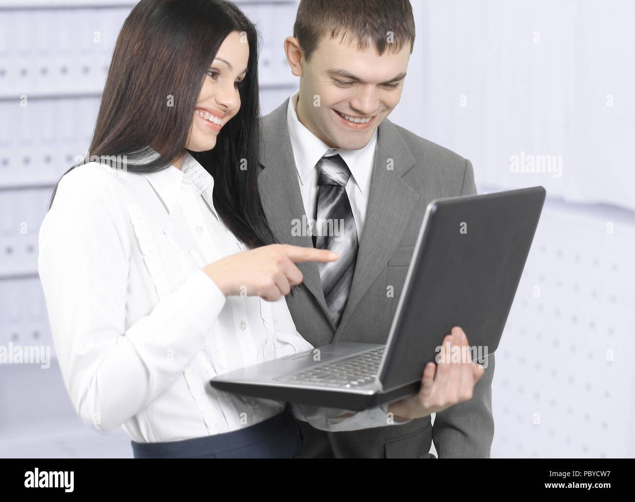 Employees work communicating laptop hi-res stock photography and images ...