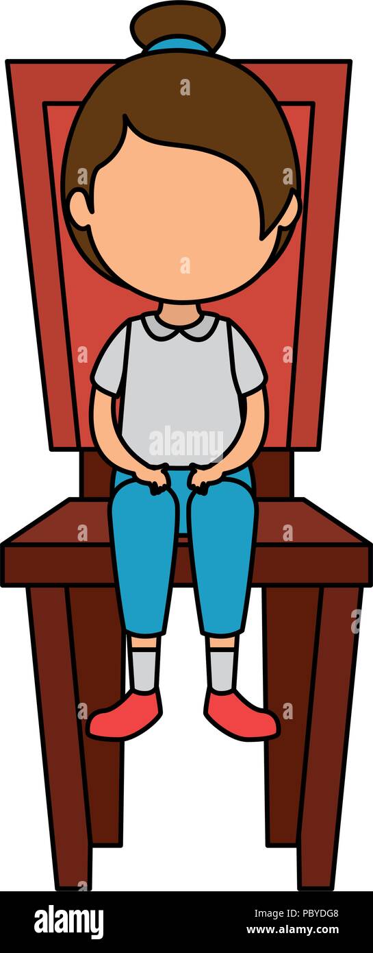 cute and little girl in the chair character Stock Vector Image & Art ...