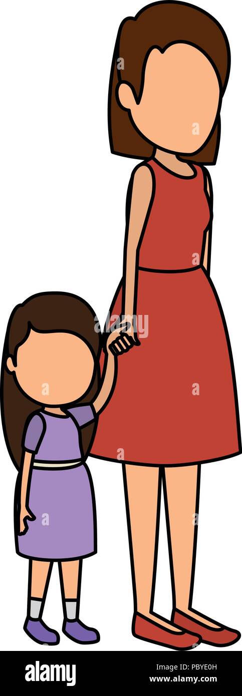 cute and little girl with mother characters Stock Vector Image & Art ...