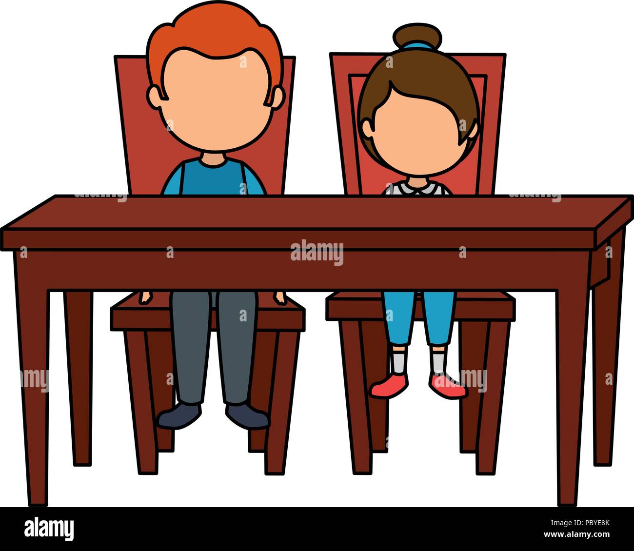 cute and little kids in the table Stock Vector Image & Art - Alamy