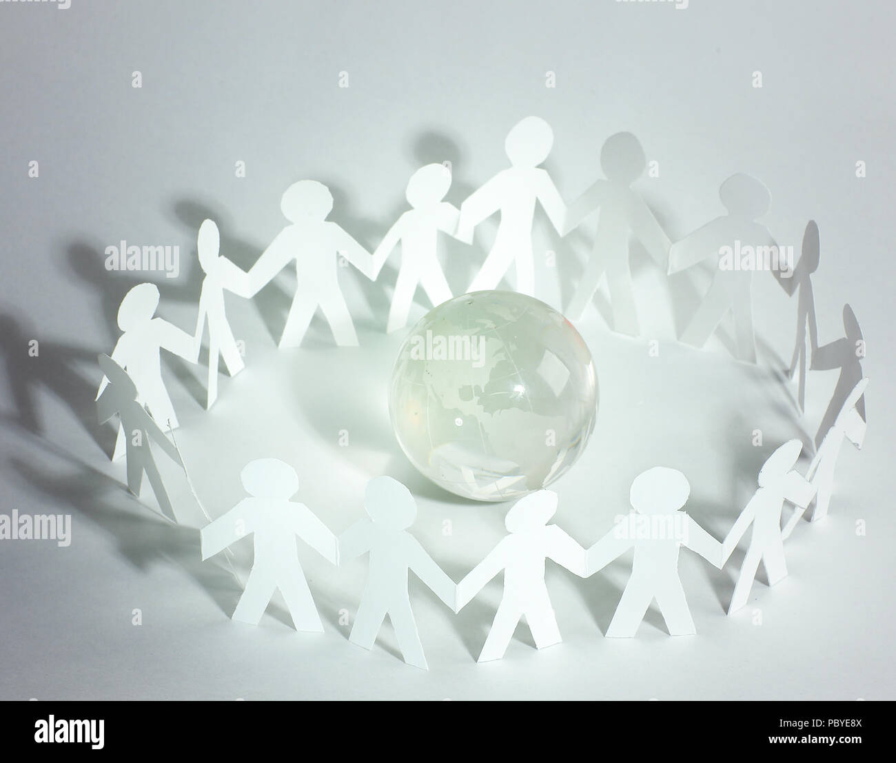 business concept.a large team of paper men standing around the Stock ...