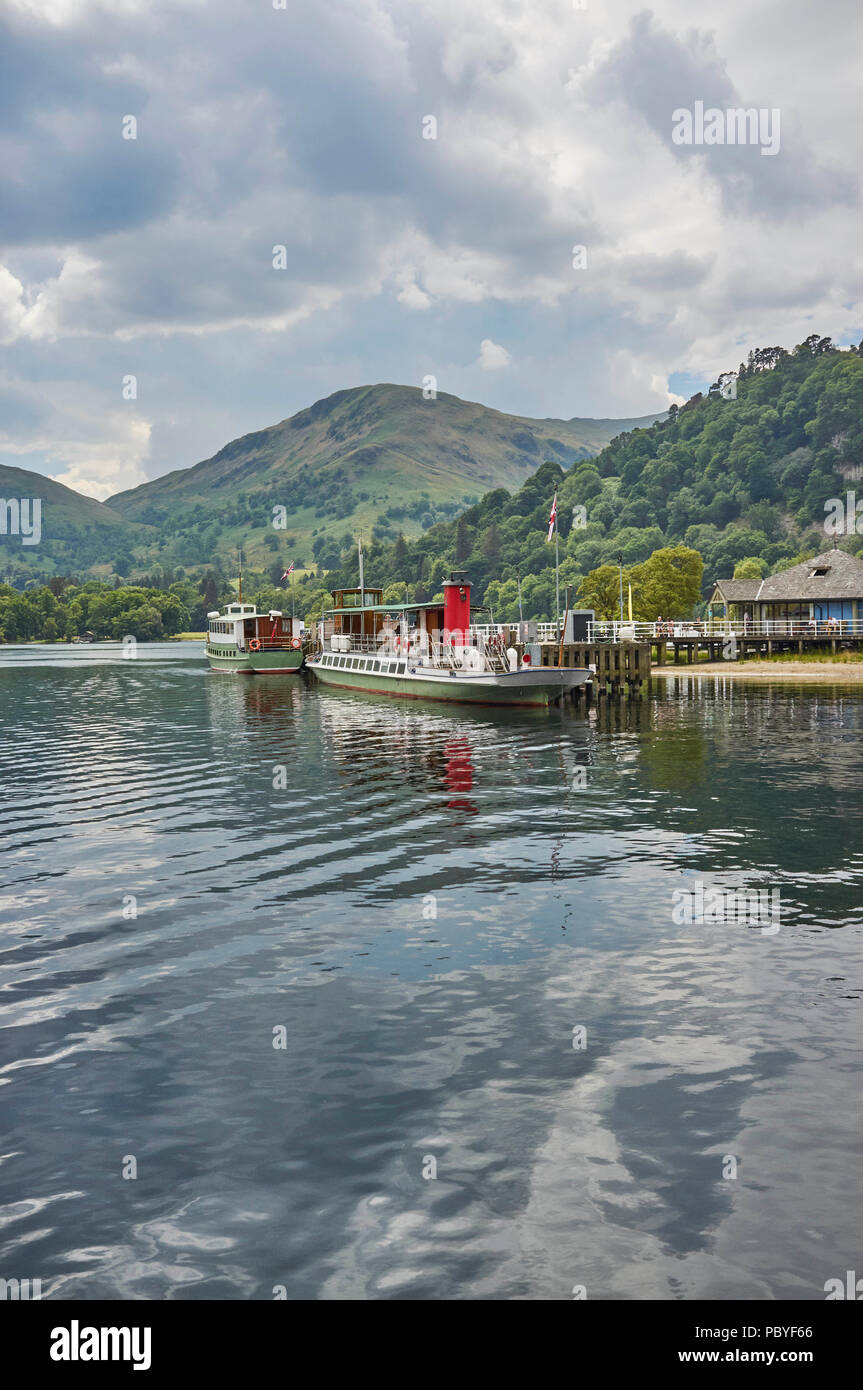 Steamer tourist ships on Ullswater, Lake District, North West England ...