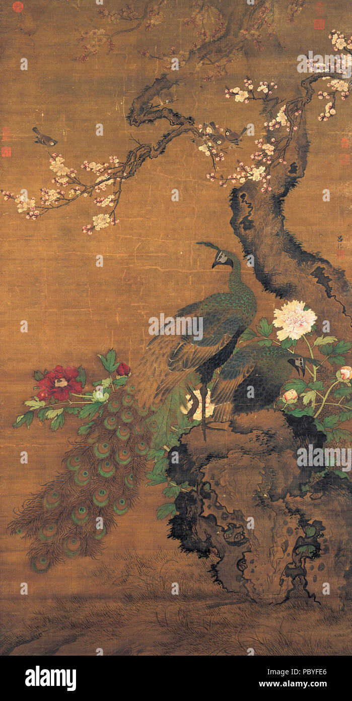 384 Lü Ji Apricot Blossoms and Peacocks. 15 cent. National Palace ...