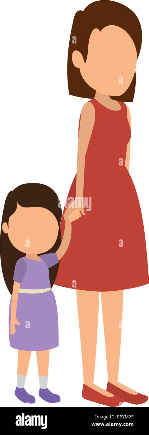 cute and little girl with mother characters Stock Vector Image & Art ...