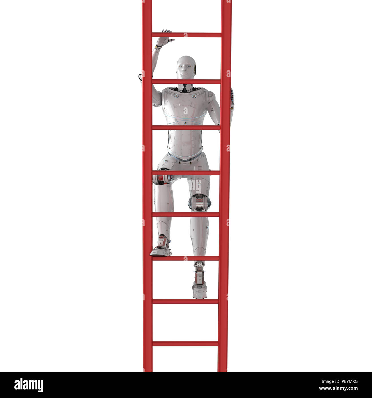 3d rendering robot climb red ladder isolated on white Stock Photo - Alamy