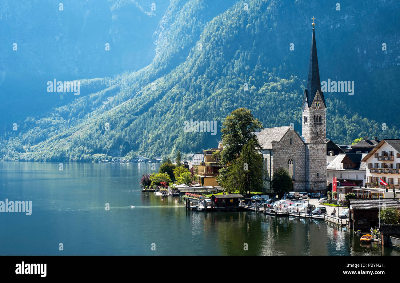 The Evangelical Church on the shore of Hallstatter See, Hallstatt ...