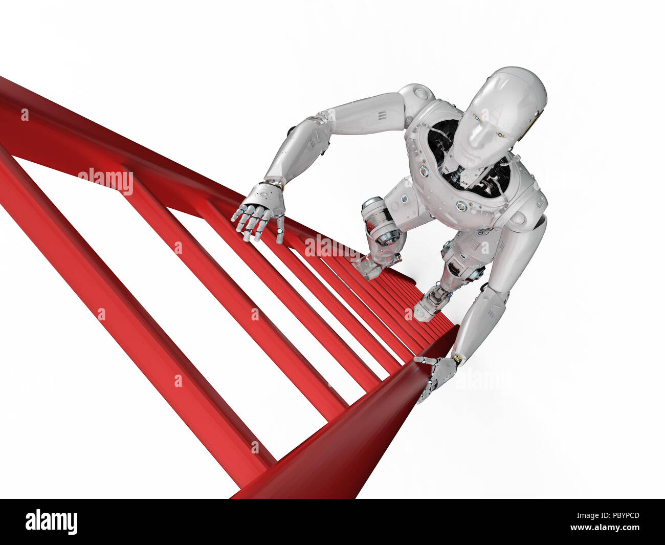 3d rendering robot climb red ladder isolated on white Stock Photo - Alamy