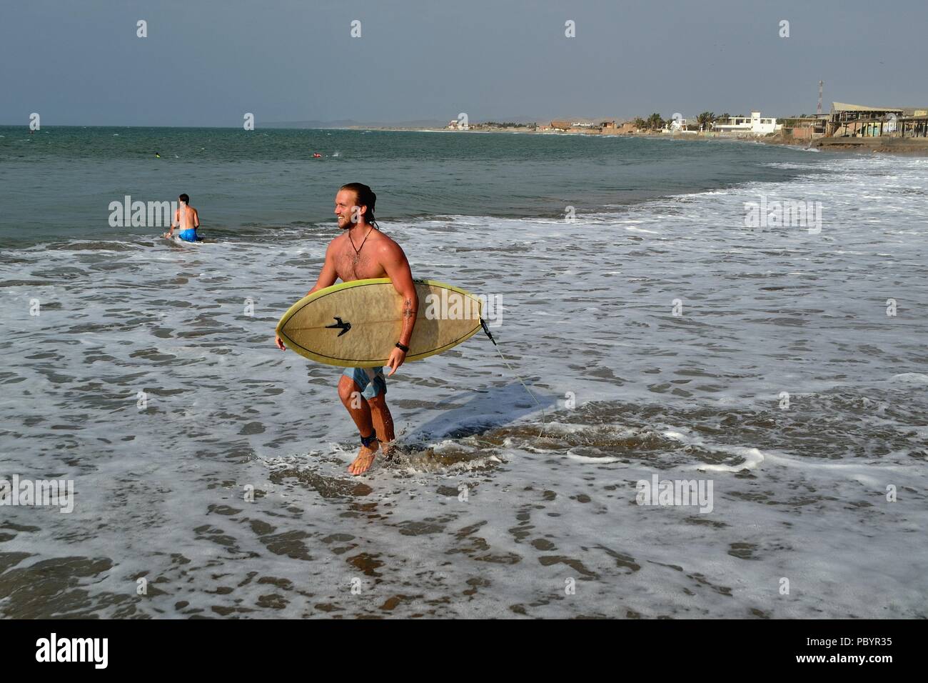 Teaching surf - Beach in MANCORA. Department of Piura .PERU Stock Photo ...