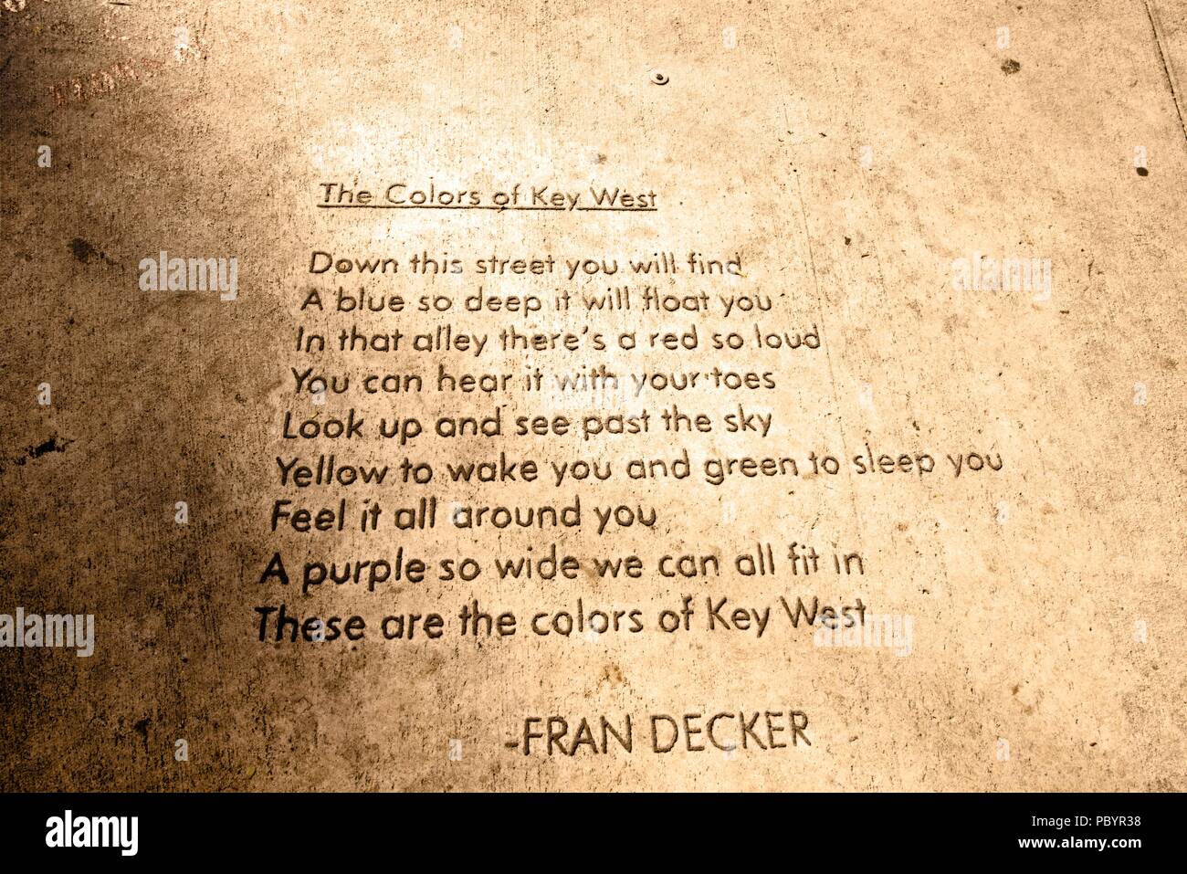 An image of a poem written by Fran Decker engraved into a sidewalk in ...