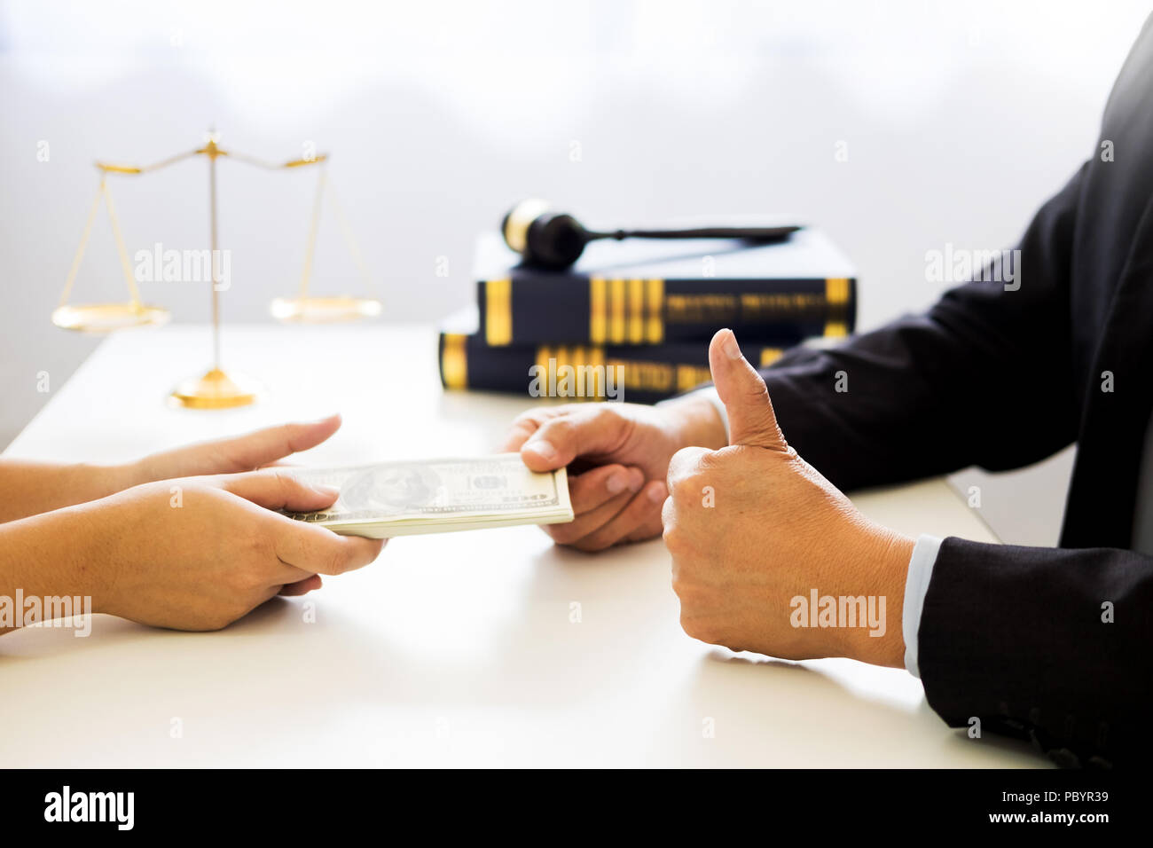 Lawyer receiving money as bribe hi-res stock photography and images - Alamy