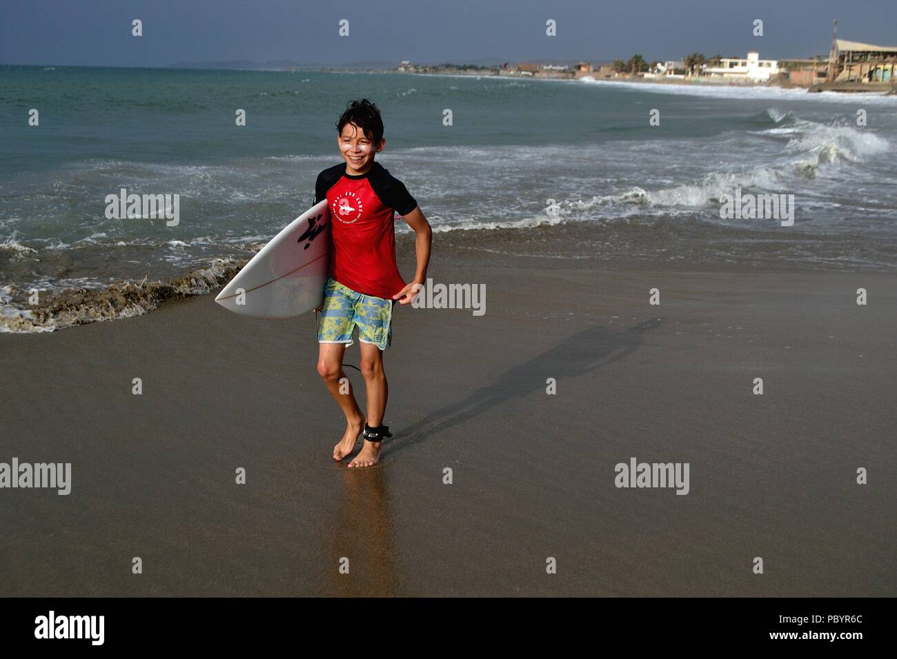 Teaching surf - Beach in MANCORA. Department of Piura .PERU Stock Photo ...