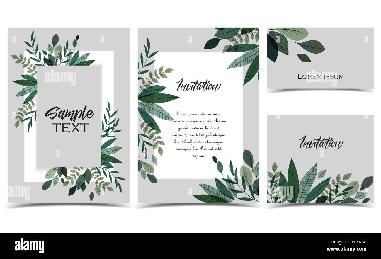 Vector illustration invitation card template with branches and leaf ...