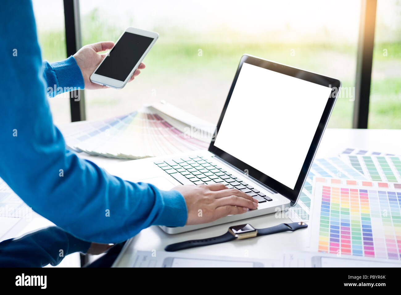 interior design or graphic designer renovation and technology concept ...