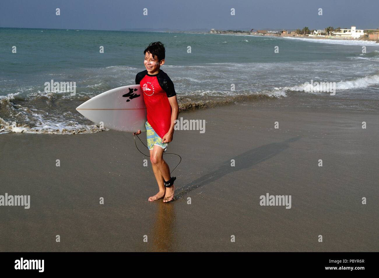 Teaching surf - Beach in MANCORA. Department of Piura .PERU Stock Photo ...