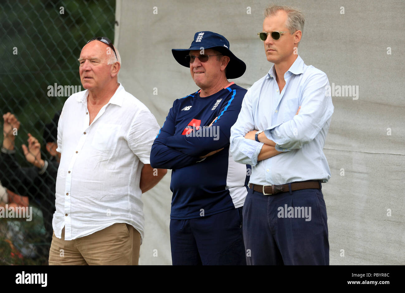 Alan Butcher (left), England head coach Trevor Bayliss (centre) and ...