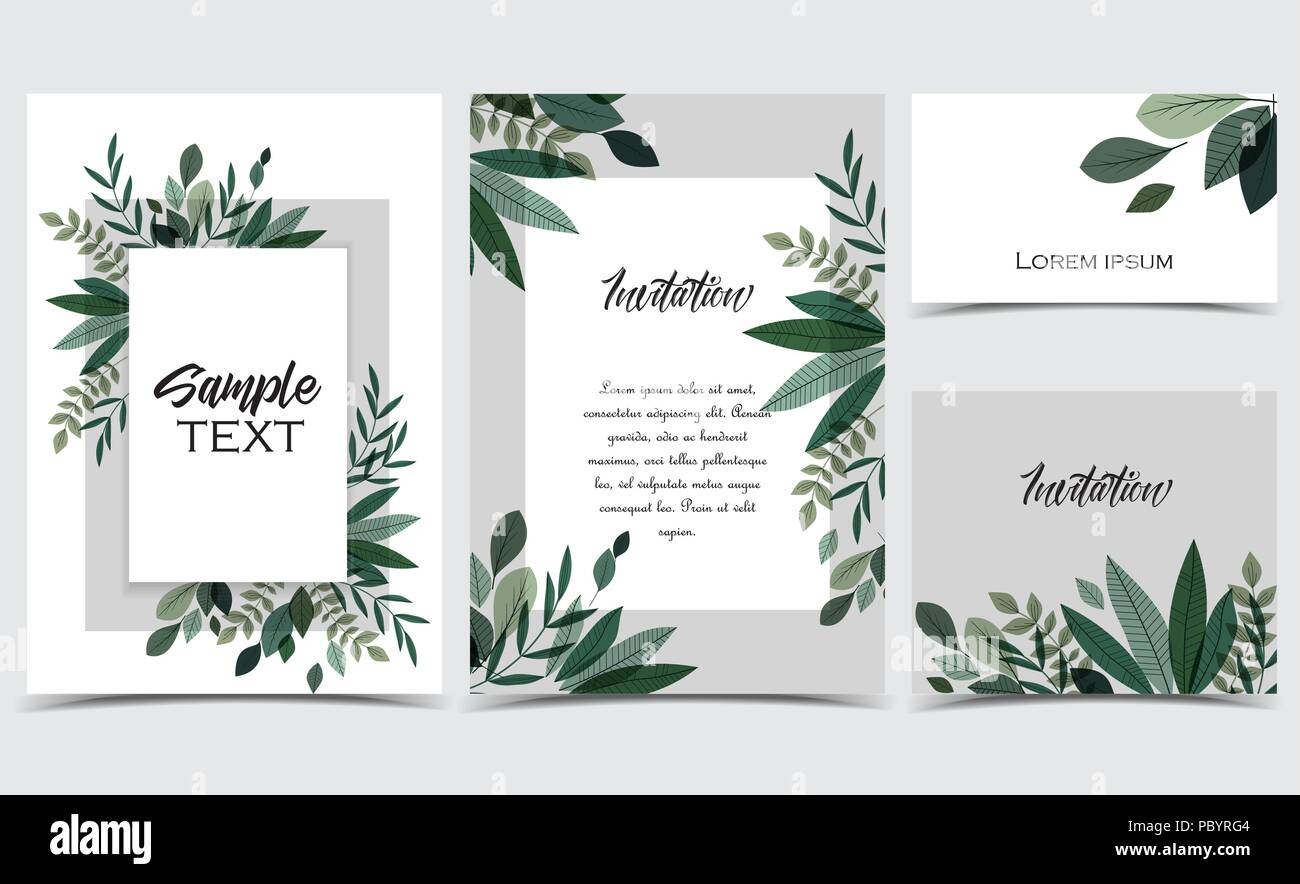 Vector illustration invitation card template with branches and leaf ...