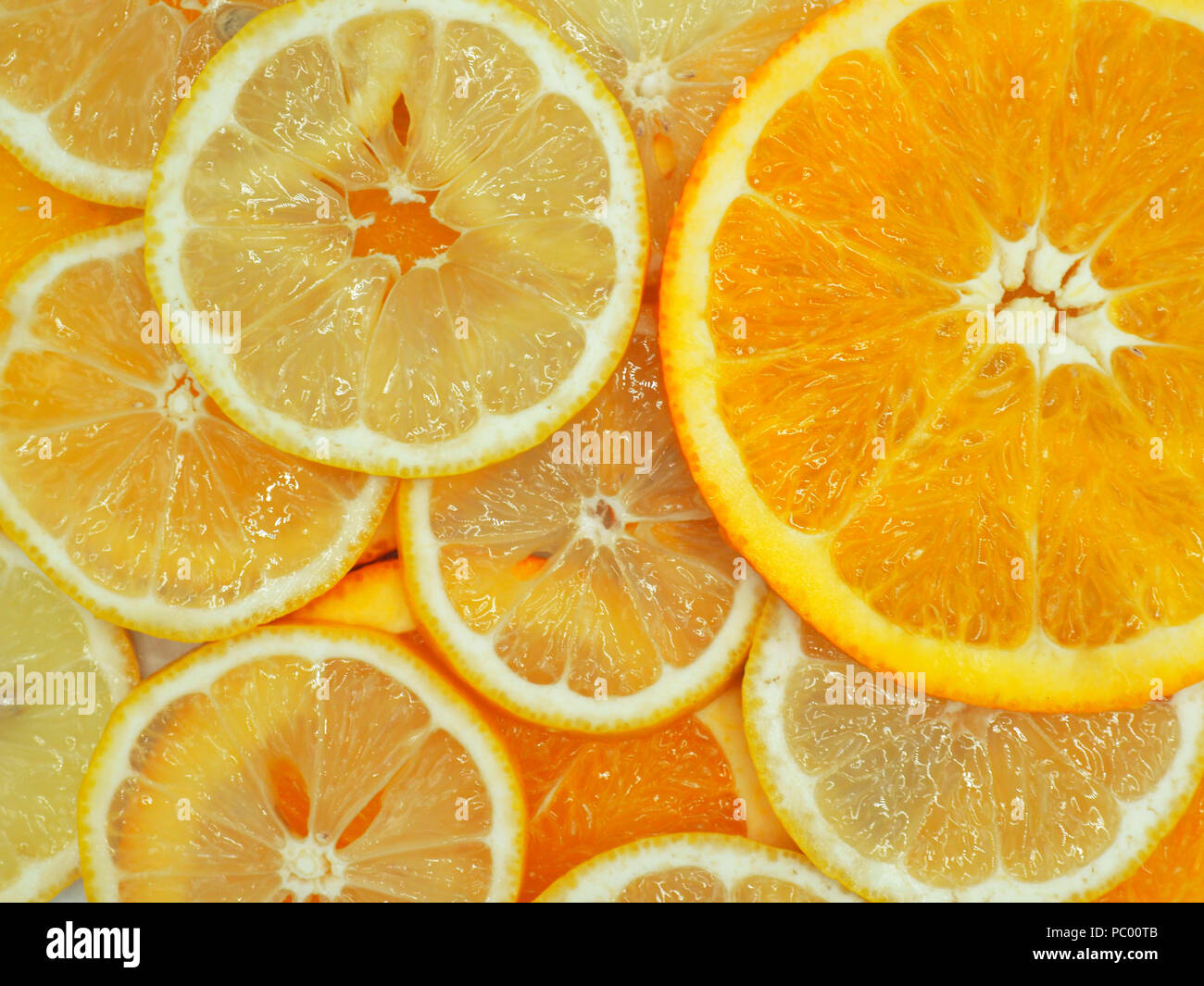 Slices of fresh orange and lemon texture background Stock Photo - Alamy