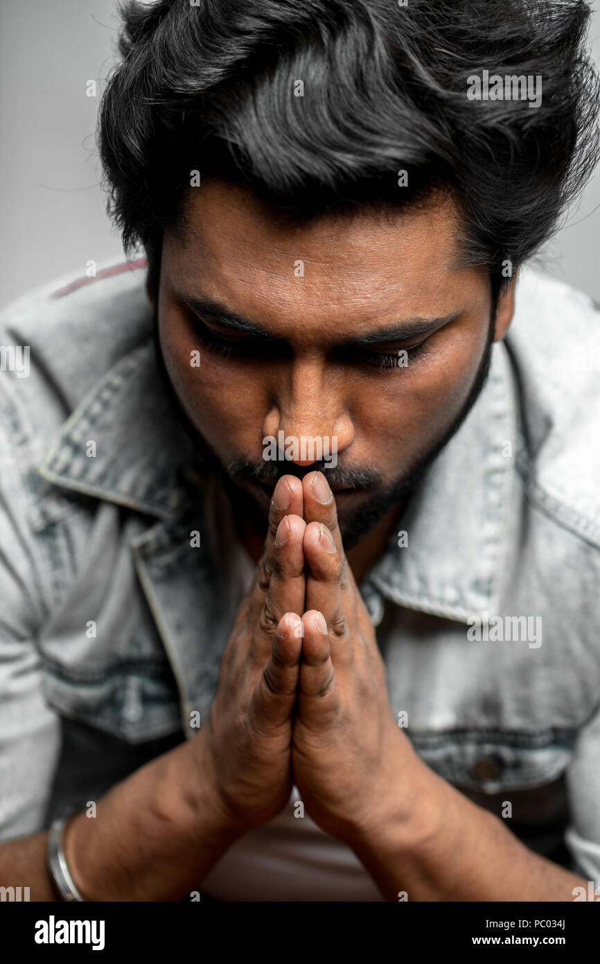 Indian Man Praying To God Bald Indian Man Praying To God