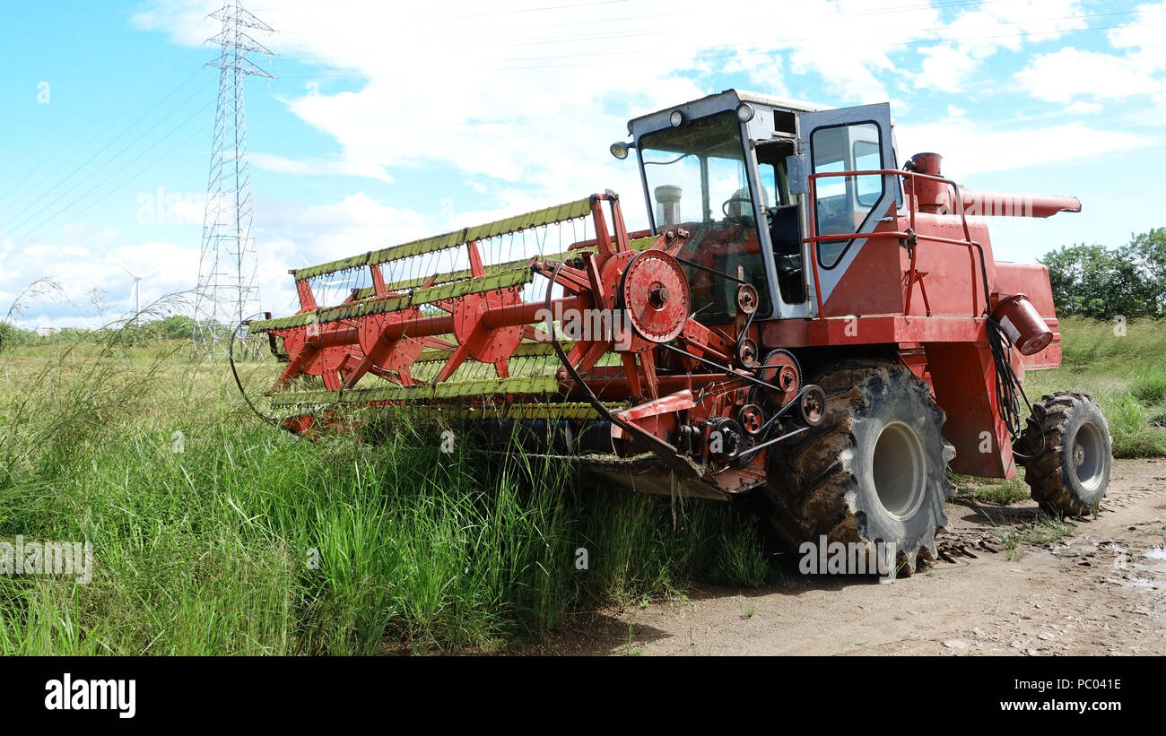 Combine machine getting ready to start the harvest at a rice field in ...