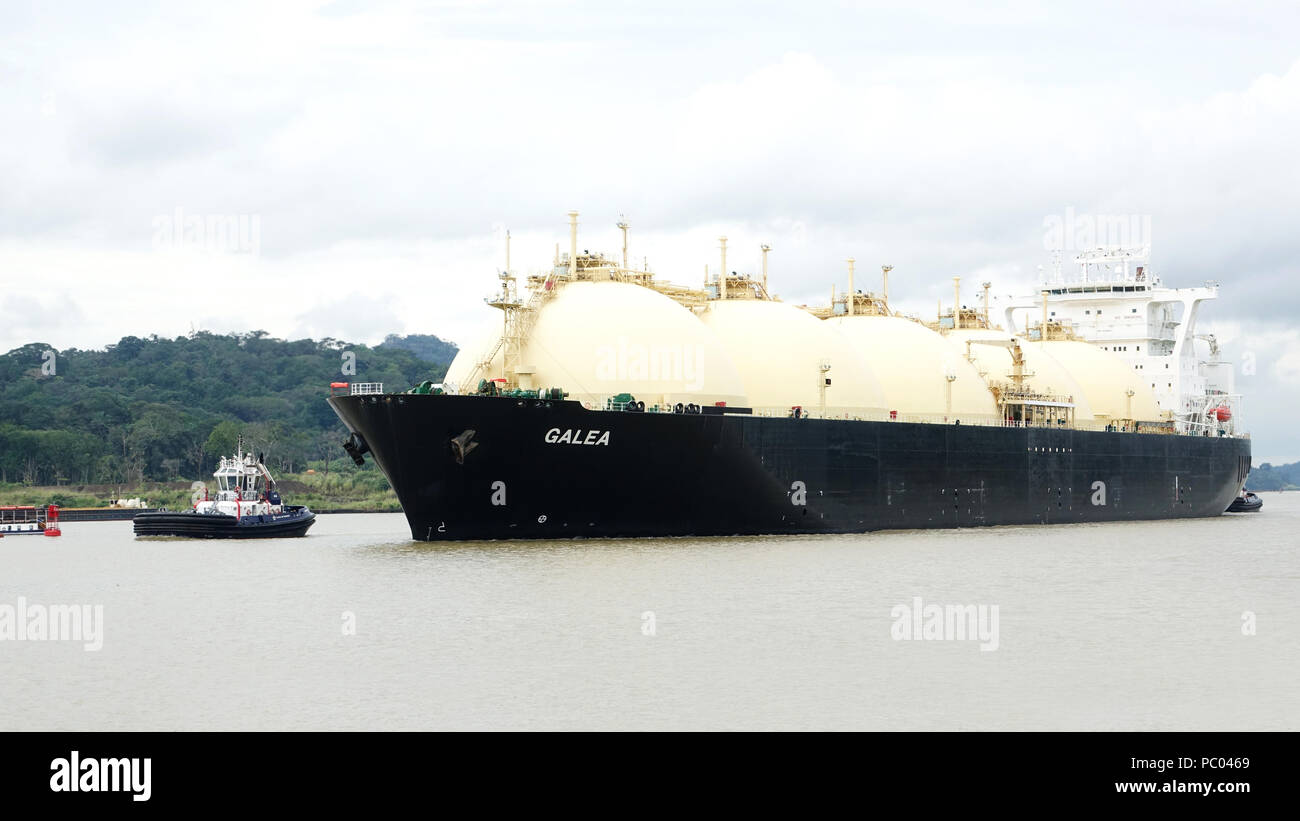 PANAMA-NOV 19, 2016: Post Panamax vessel GALEA crossing the Panama ...