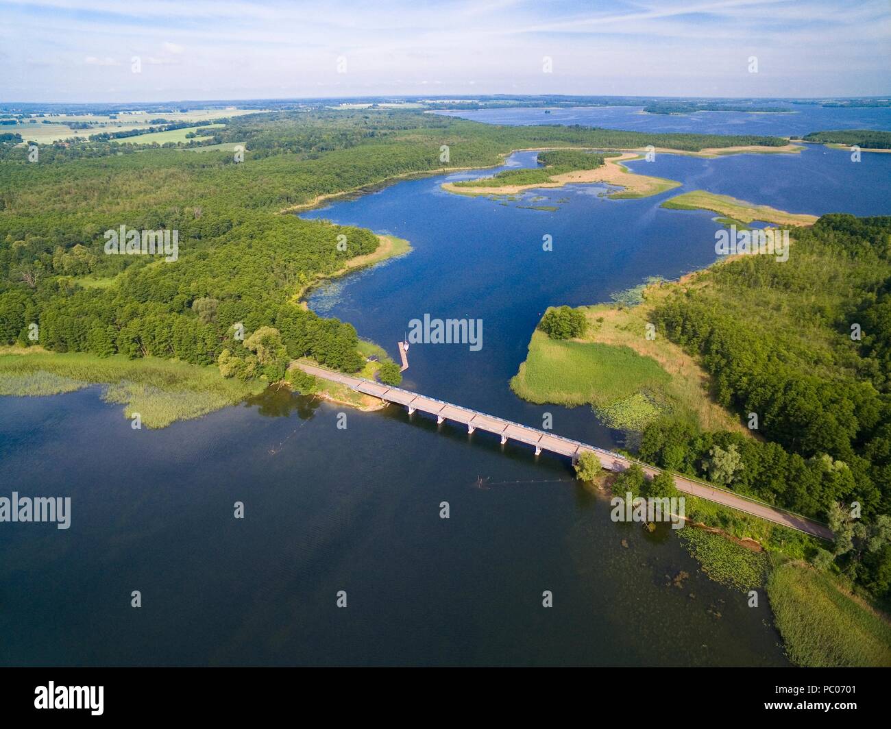 Aerial view of beautiful landscape of lake district, bridge between ...
