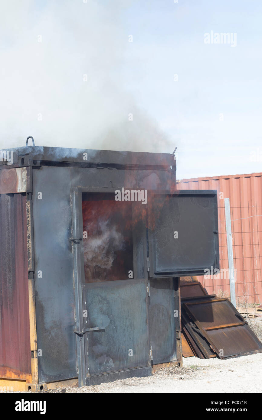 Fire station firefighter training equipment used by fireman to simulate ...