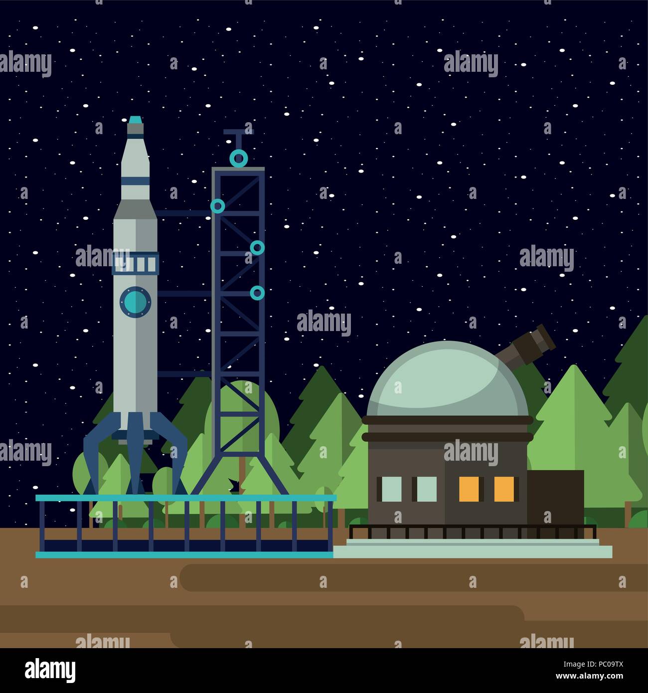 Spaceship base with big telescope and stars vector illustration graphic ...