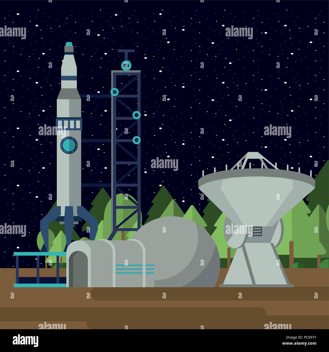 Spaceship base with antenna at nature vector illustration graphic ...