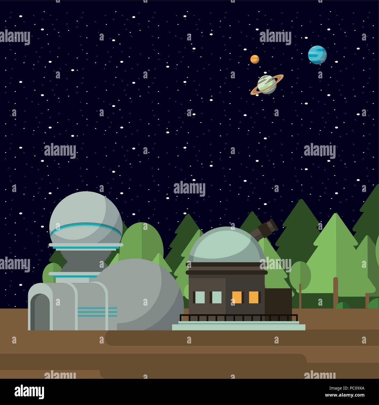 Spaceship base with big telescope on planet vector illustration graphic ...