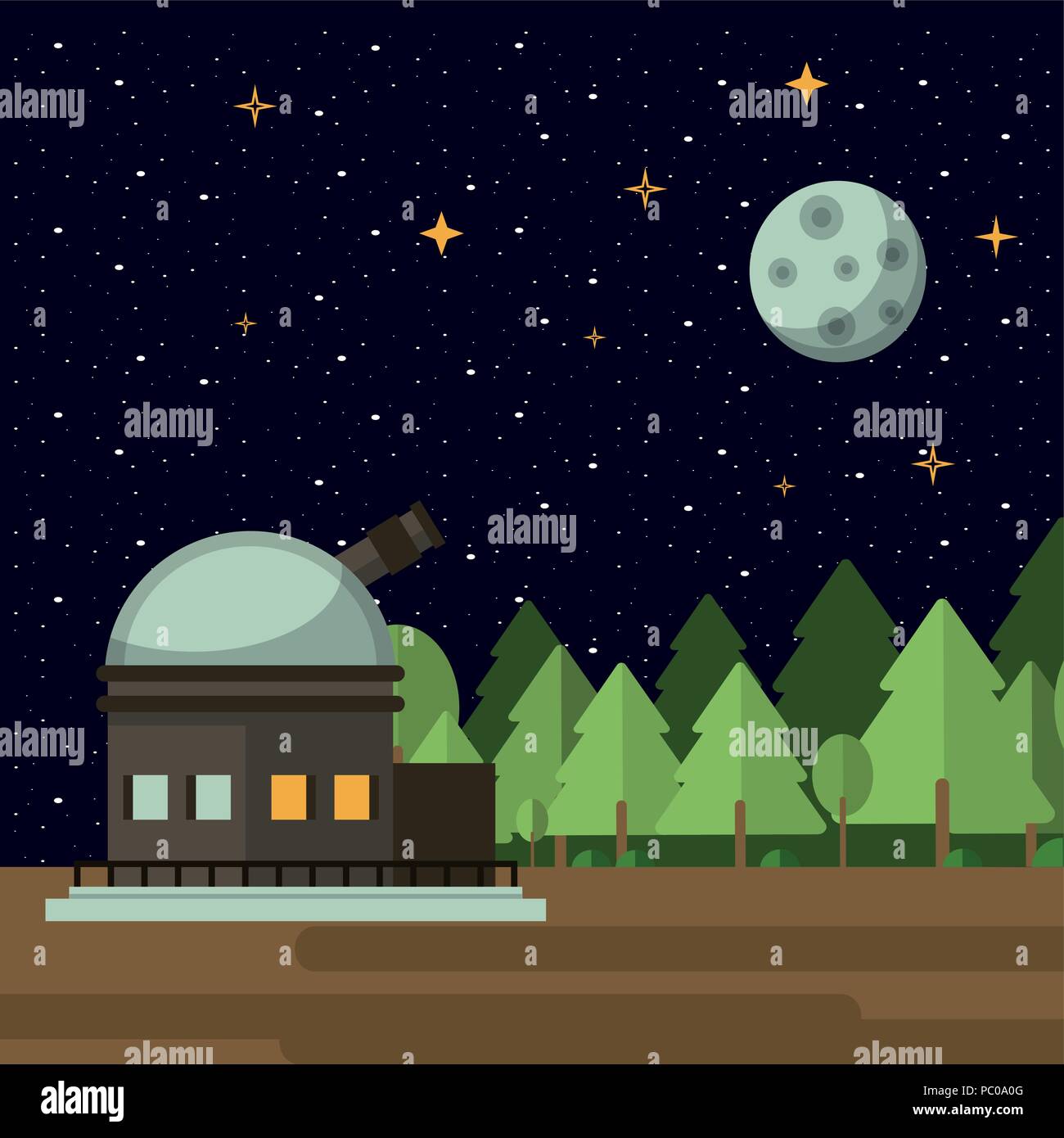 Spaceship base with big telescope on planet vector illustration graphic ...