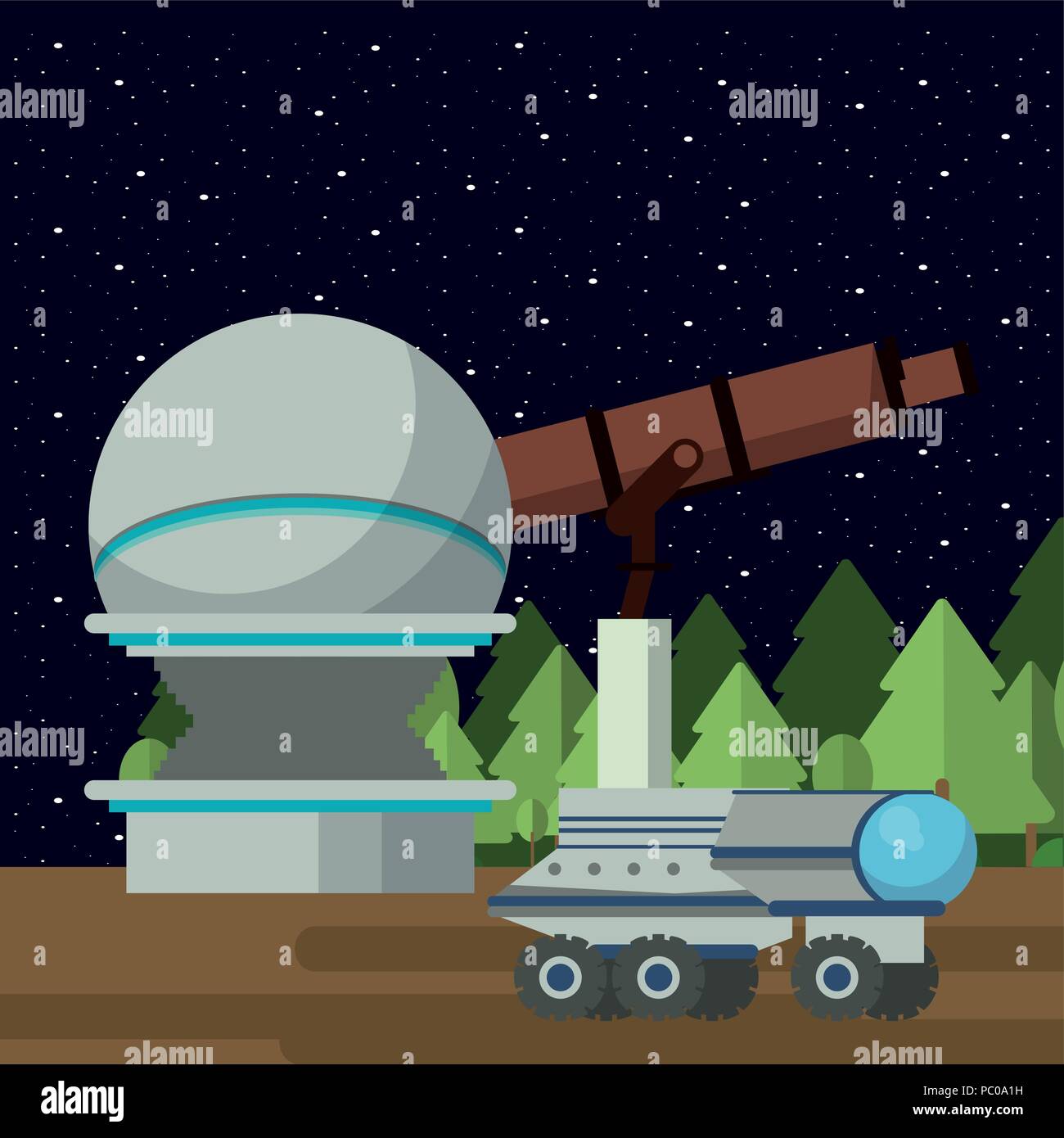 Spaceship base with big telescope on planet vector illustration graphic ...