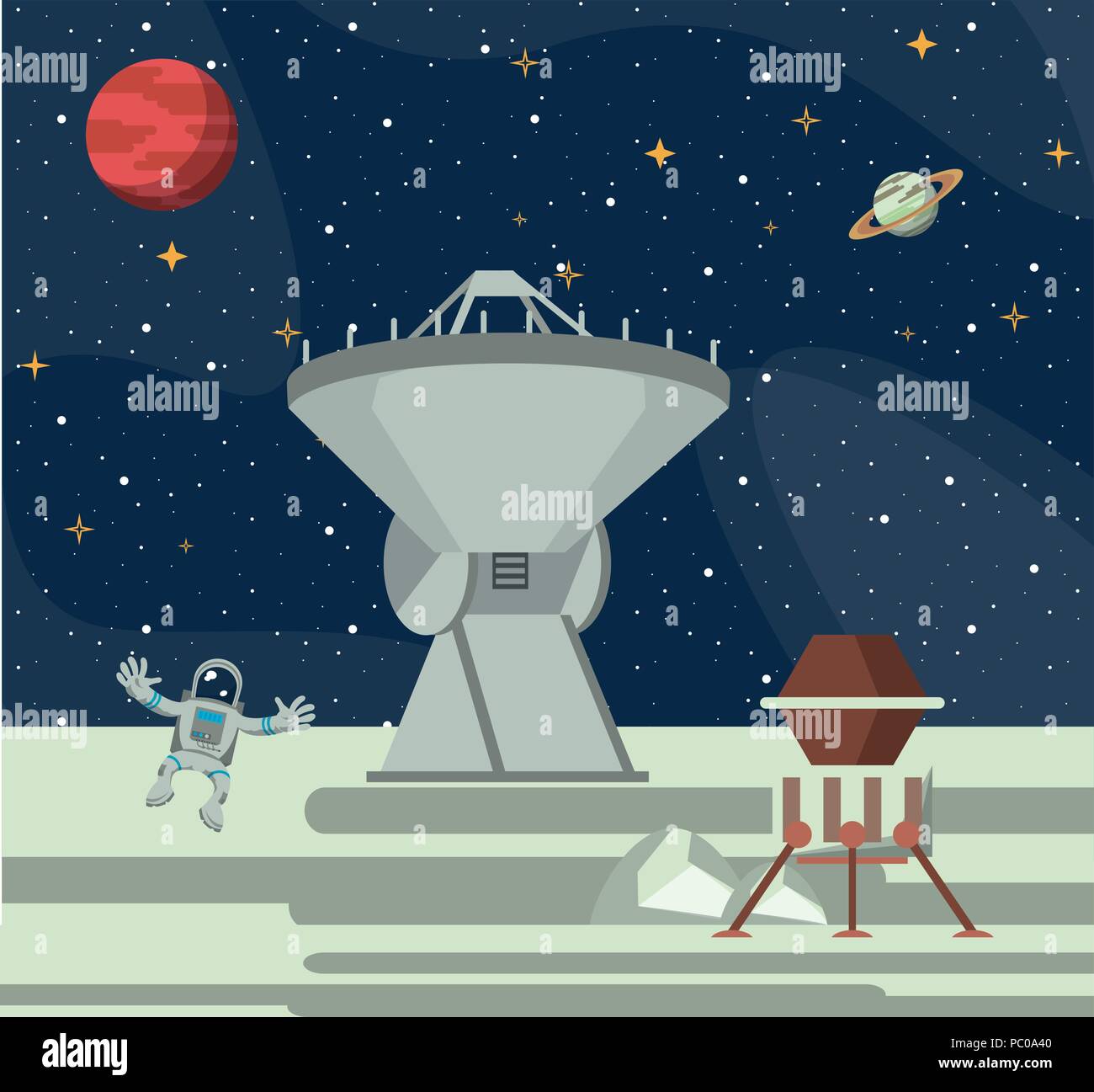 Astronaut with spaceship base on moon vector illustration graphic ...