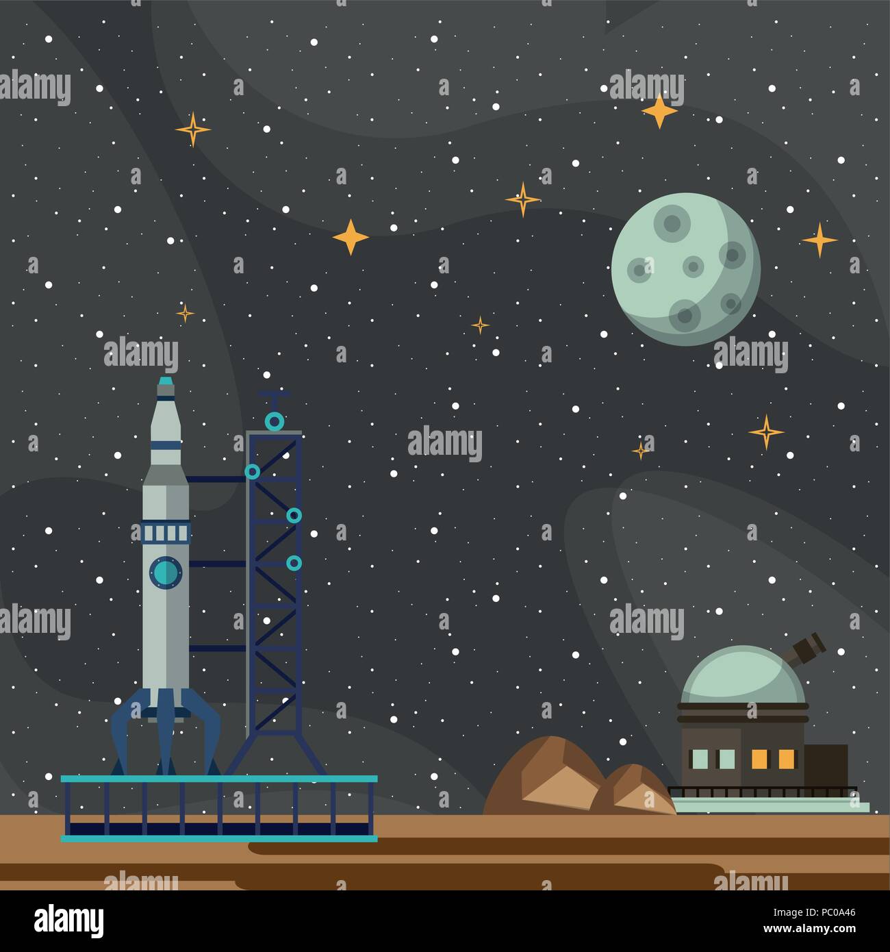 Spaceship base with telescope on planet vector illustration graphic ...