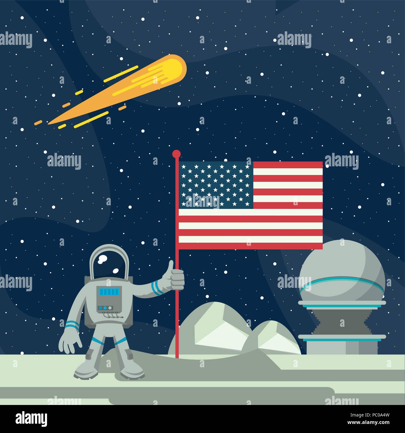 Astronaut on moon with USA flag vector illustration graphic design ...