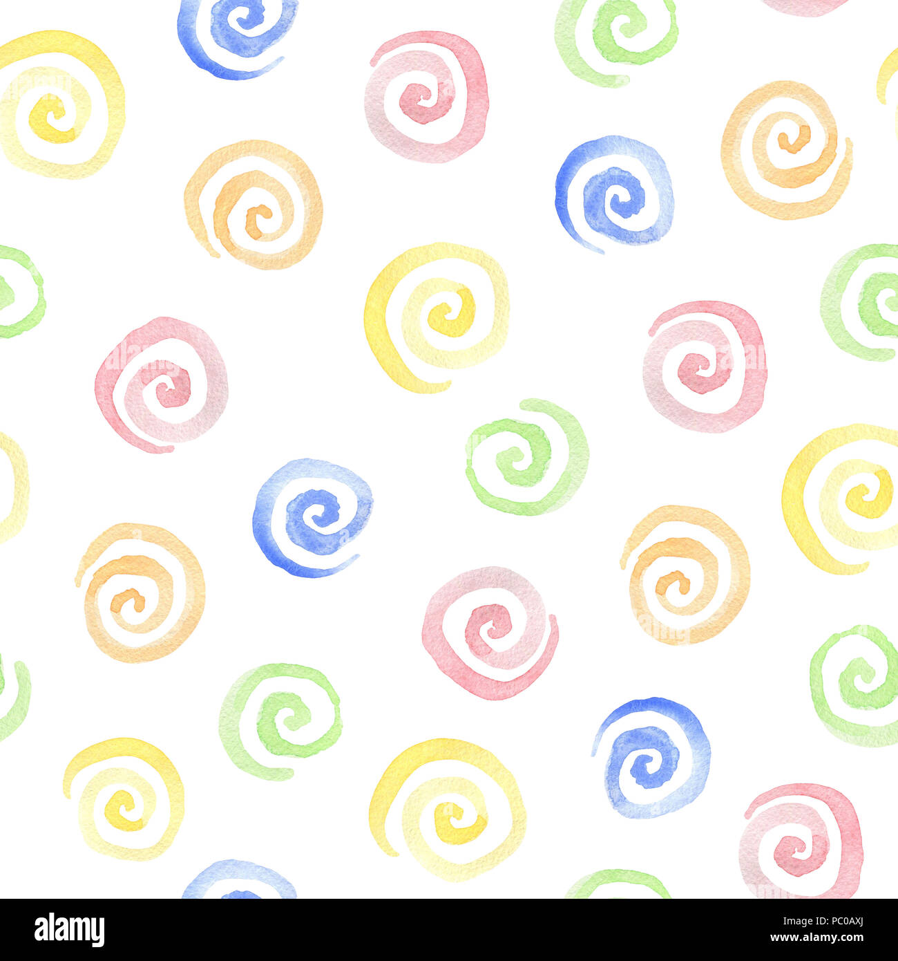 Abstract watercolor seamless pattern with colorful spirals on a white ...