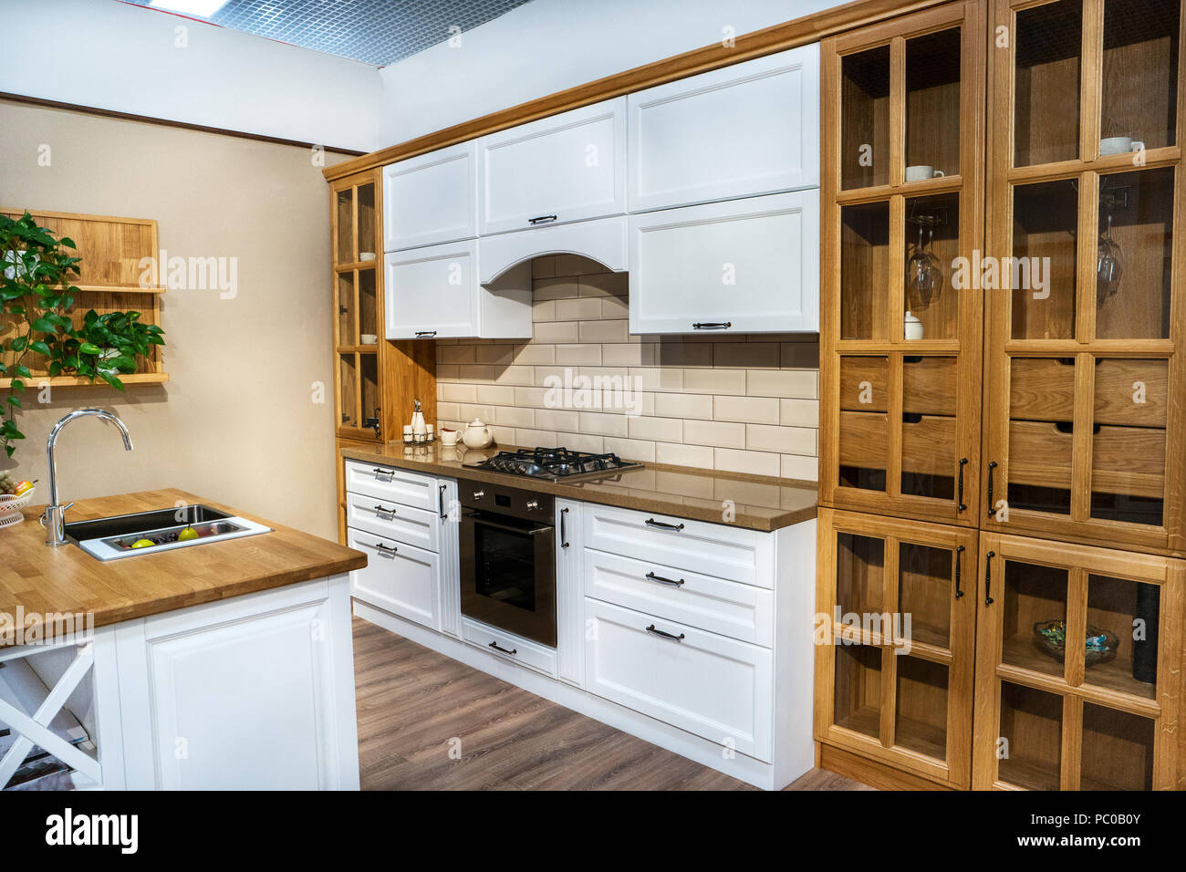 Beautiful bright new interior kitchen in the house Stock Photo - Alamy