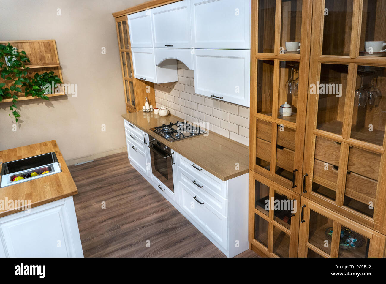Beautiful bright new interior kitchen in the house Stock Photo - Alamy