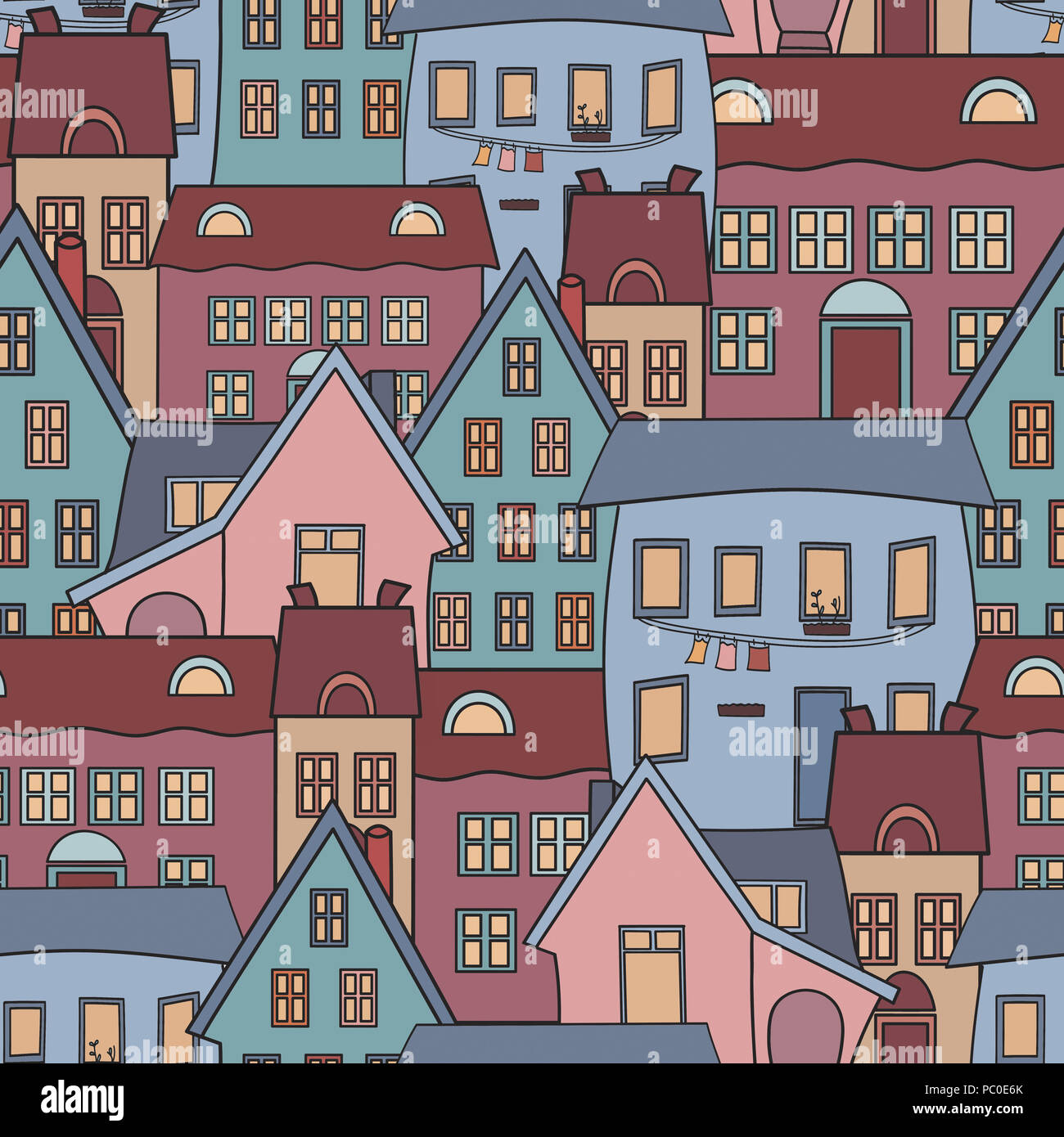 colorful houses for background,seamless pattern Stock Photo - Alamy
