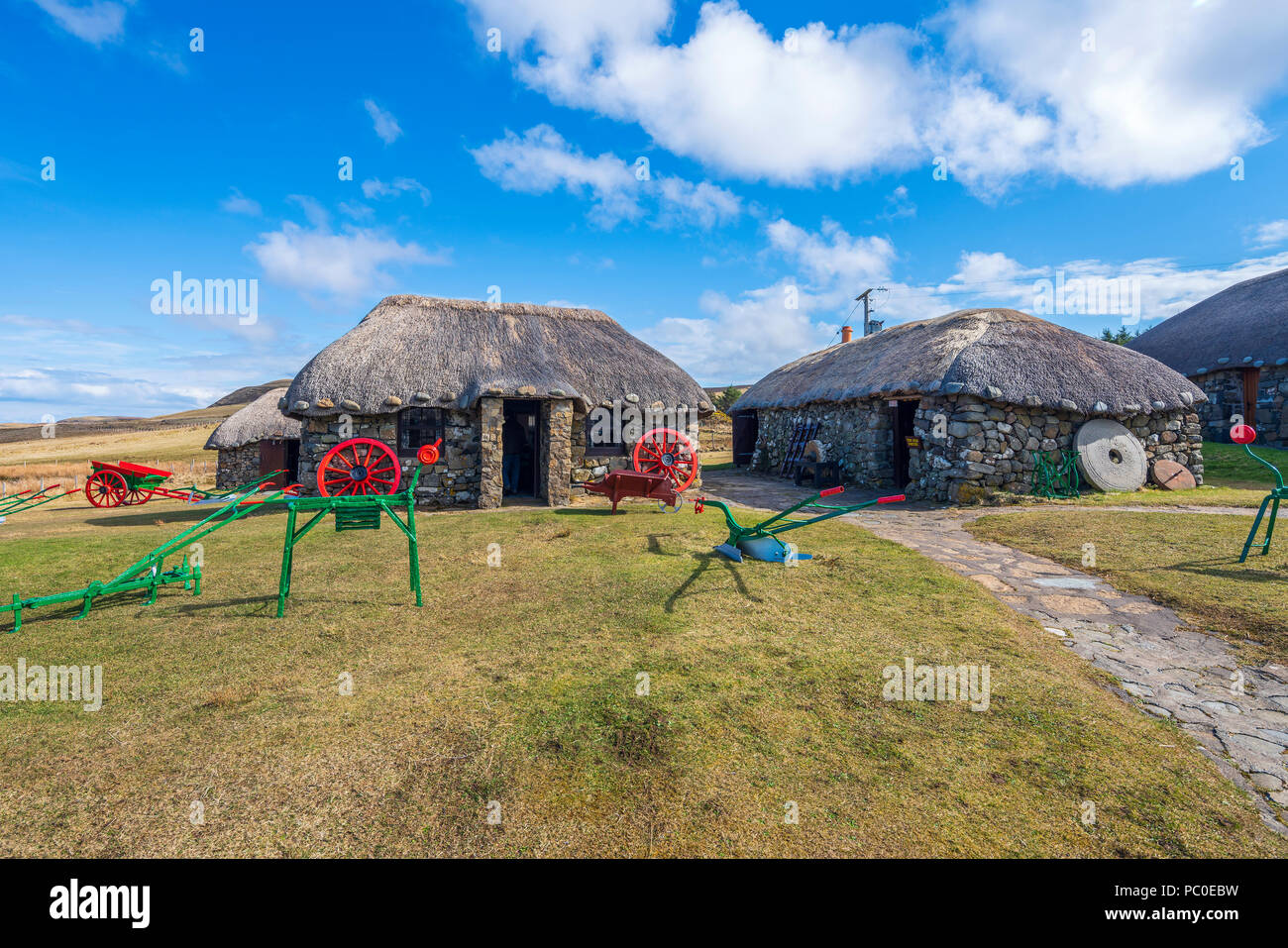 Thatched croft houses at the Skye Museum of Highland Life, Kilmuir ...