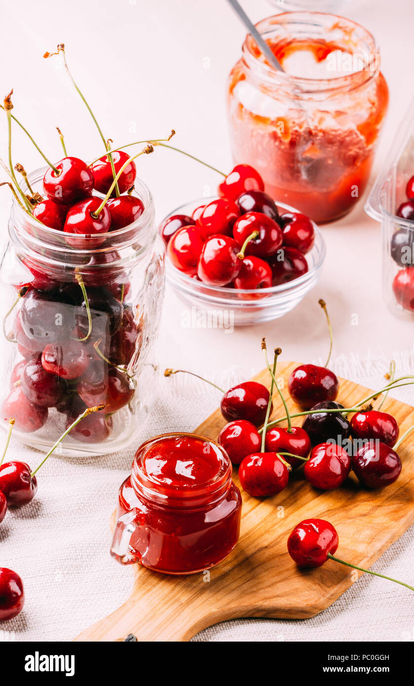 Homemade preparation of cherry jam, sweet food Stock Photo - Alamy