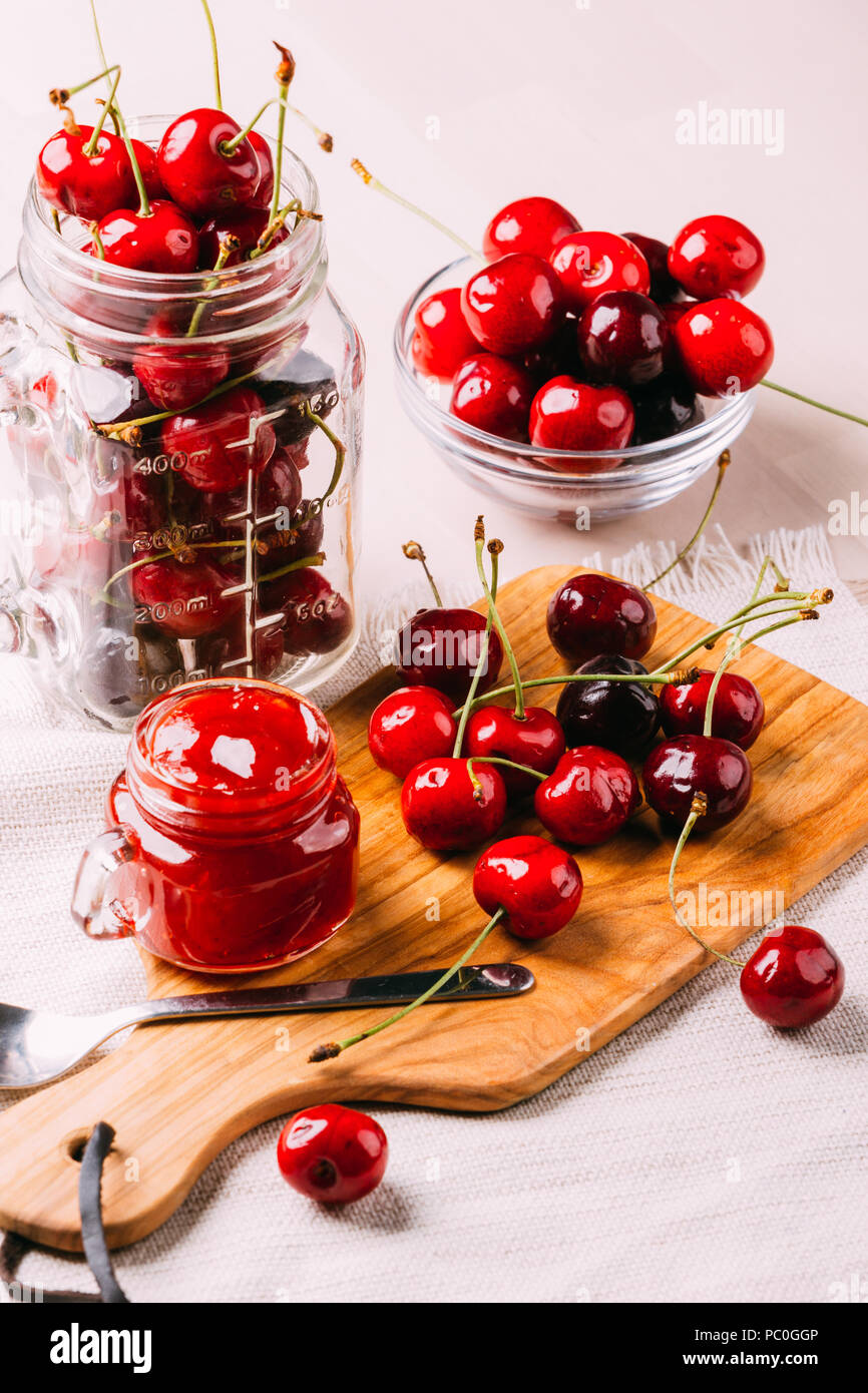 Homemade preparation of cherry jam, sweet food Stock Photo - Alamy