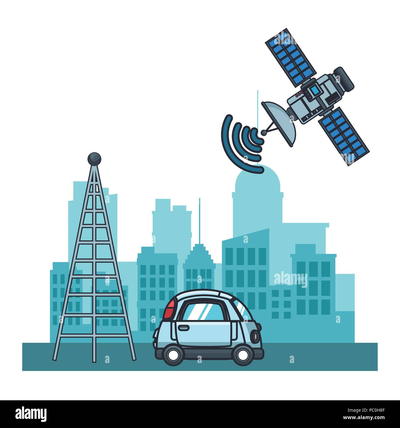 Satellite tracking a car at city vector illustration graphic design ...