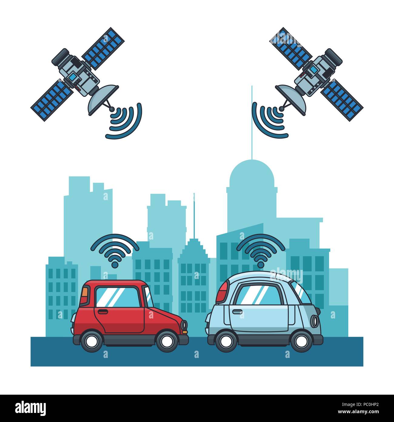 Satellites tracking cars at city vector illustration graphic design ...