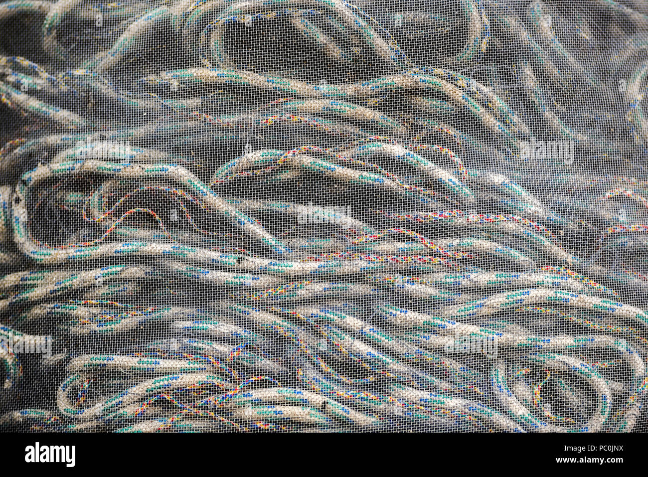 Ropes for catching fish rolled up in a fishing net, texture Stock Photo ...