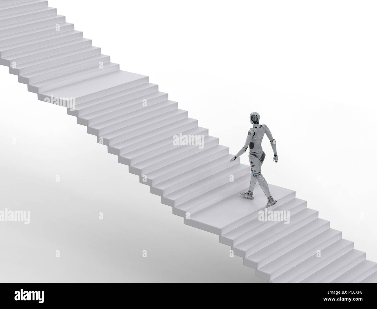 3d rendering robot climb or walk up staircase Stock Photo - Alamy