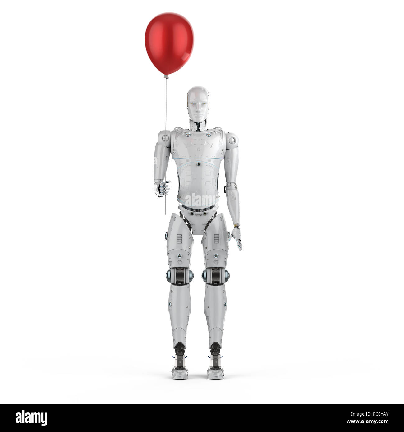 Friendly technolgoy concept with 3d rendering robot hold red balloon on ...
