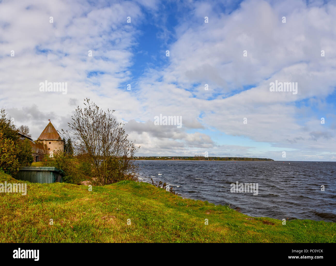 Preserved buildings of the ancient fortress on the island of Nut at the ...