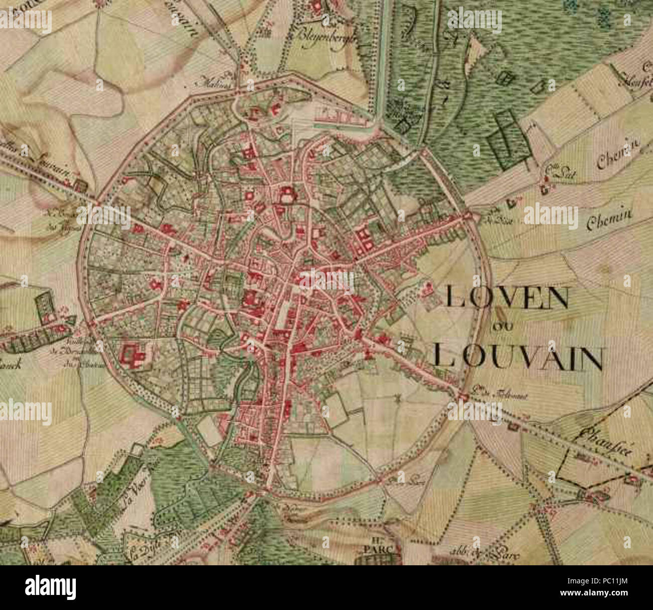 369 Leuven, Belgium ; Ferraris Map Stock Photo - Alamy