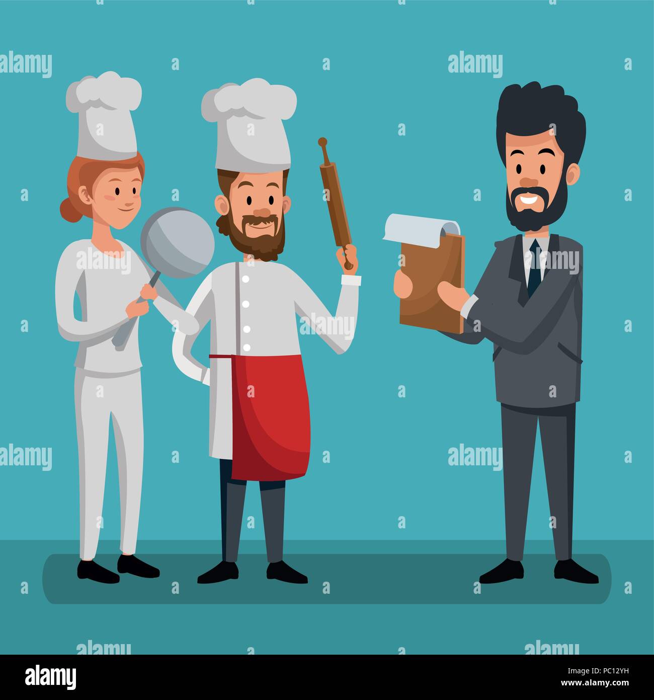 Businessman with chef teams cartoons vector illustration graphic design ...