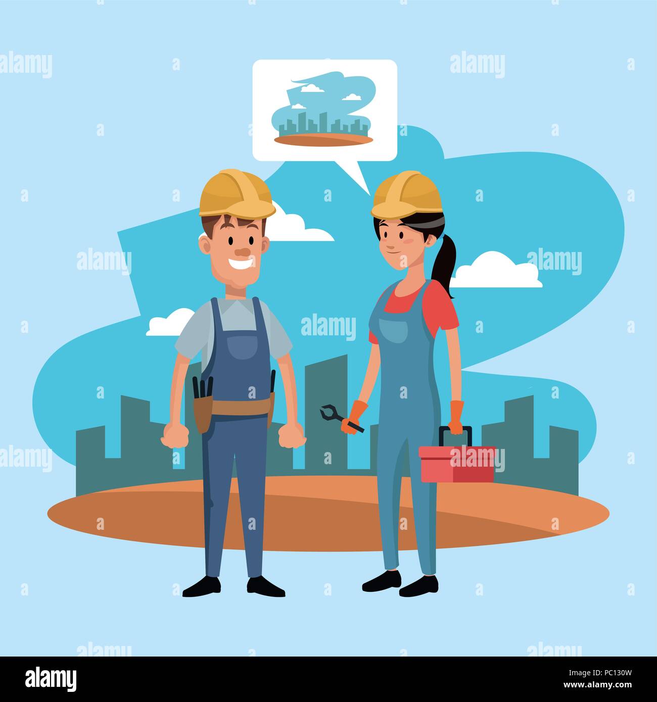 Construction workers talking about plans vector illustration graphic ...